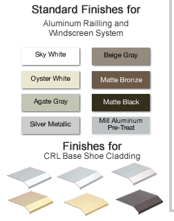 Available Finishes of C.R. Laurence TAPER-LOC® Dry Glaze Glass Railing ...